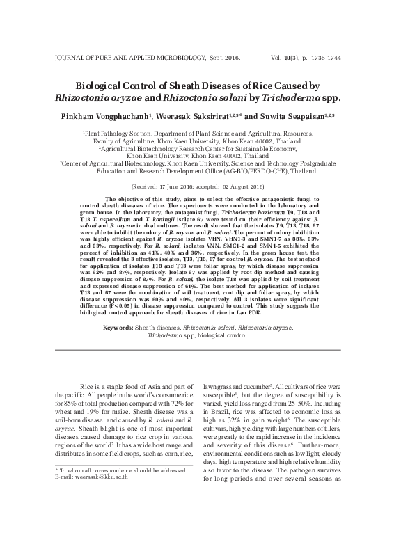 (PDF) Biological Control of Sheath Diseases of Rice Caused by ...