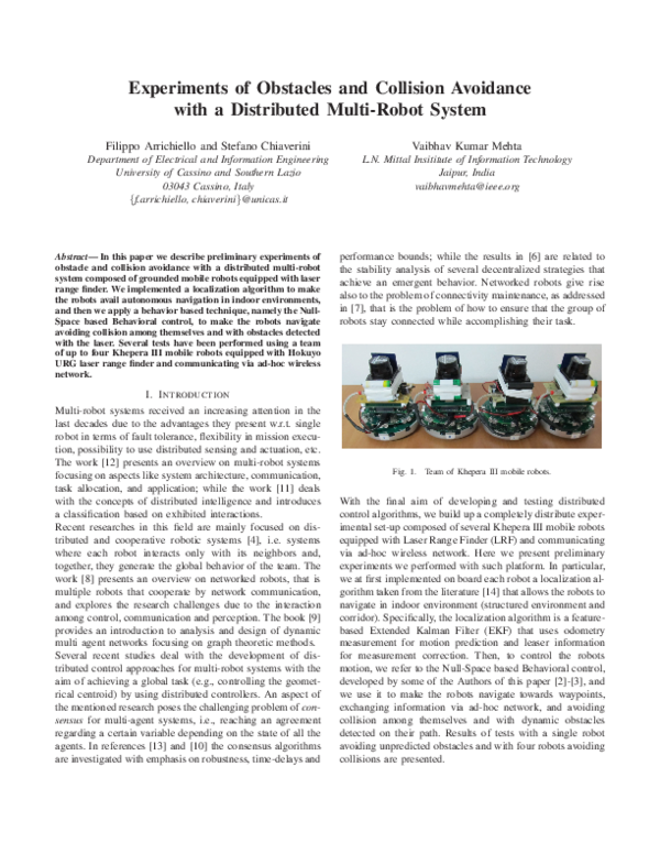 (PDF) Collision Avoidance in Multi-Robot Systems with Experiments