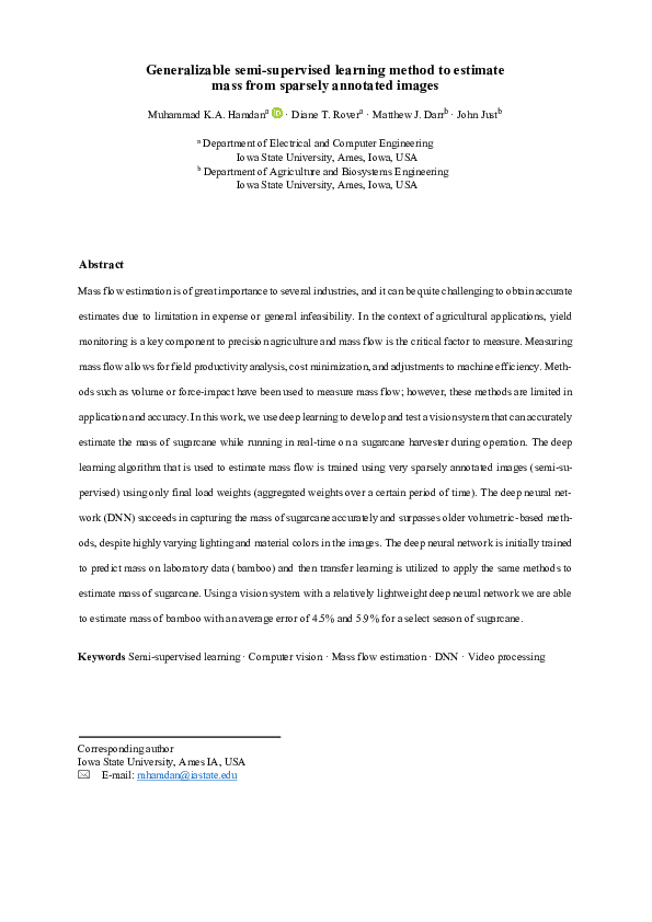 (PDF) Generalizable semi-supervised learning method to estimate mass from sparsely annotated images