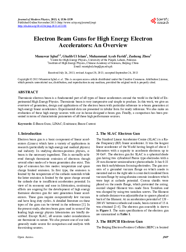 (PDF) Electron Beam Guns for High Energy Electron Accelerators: An Overview