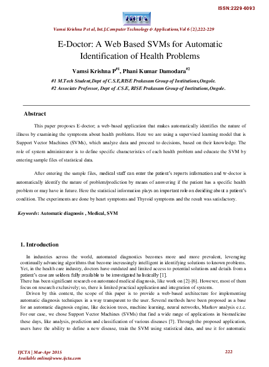 (PDF) E-Doctor : A Web Based SVMs for Automatic Identification of Health Problems