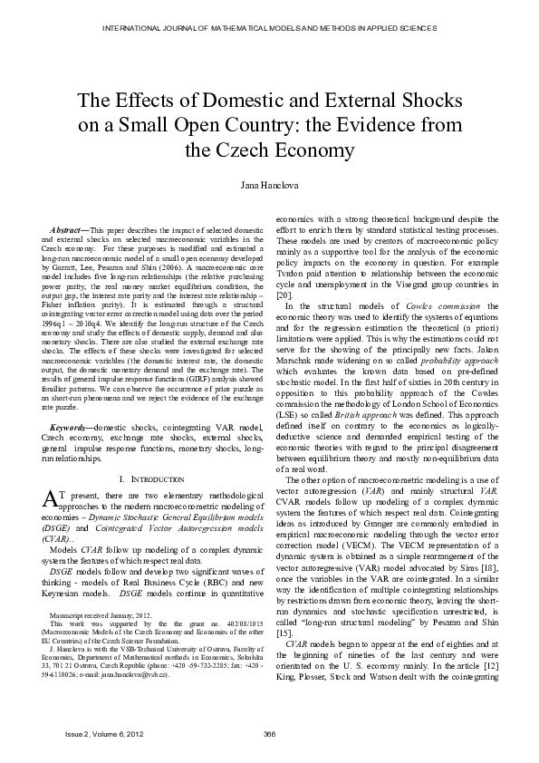 (PDF) The Effects of Domestic and External Shocks on a Small Open ...