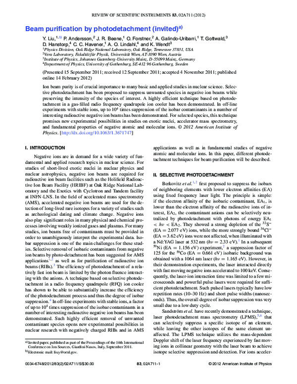 (PDF) Beam purification by photodetachment (invited)