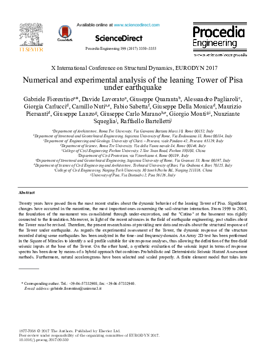 (PDF) Numerical and experimental analysis of the leaning Tower of Pisa under earthquake