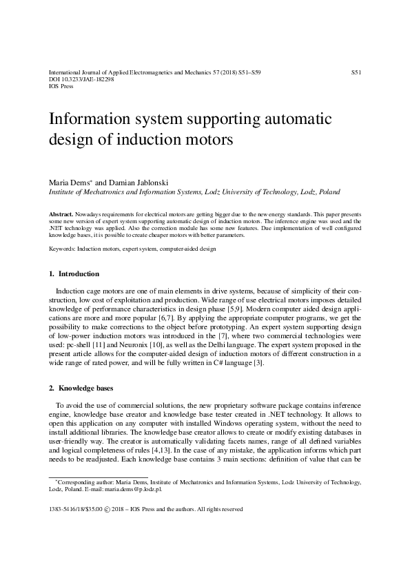(PDF) Information system supporting automatic design of induction motors