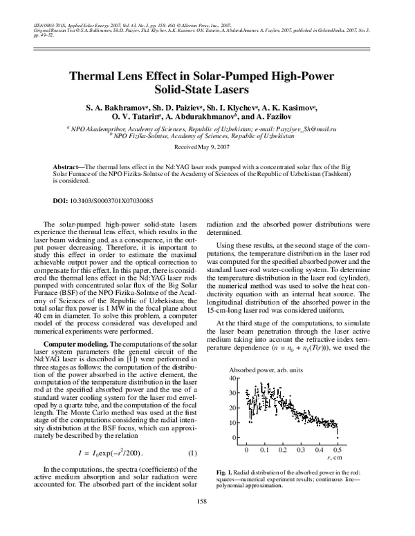 (PDF) Thermal lens effect in solar-pumped high-power solid-state lasers