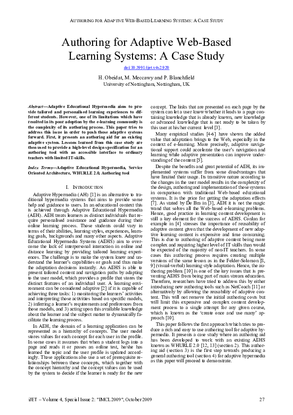 (PDF) Authoring for Adaptive Web-Based Learning Systems: A Case Study