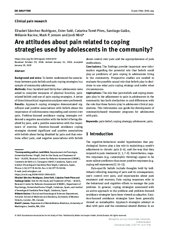 (PDF) Are attitudes about pain related to coping strategies used by ...