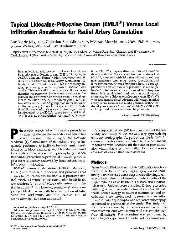 (PDF) Topical Lidocaine-Prilocaine Cream (EMLA[registered sign]) Versus ...