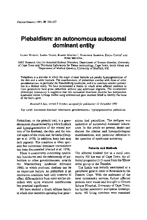 (PDF) Piebaldism: an autonomous autosomal dominant entity