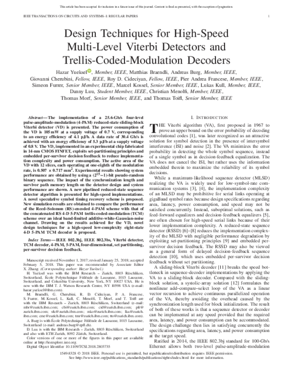 Pdf Design Techniques For High Speed Multi Level Viterbi Detectors