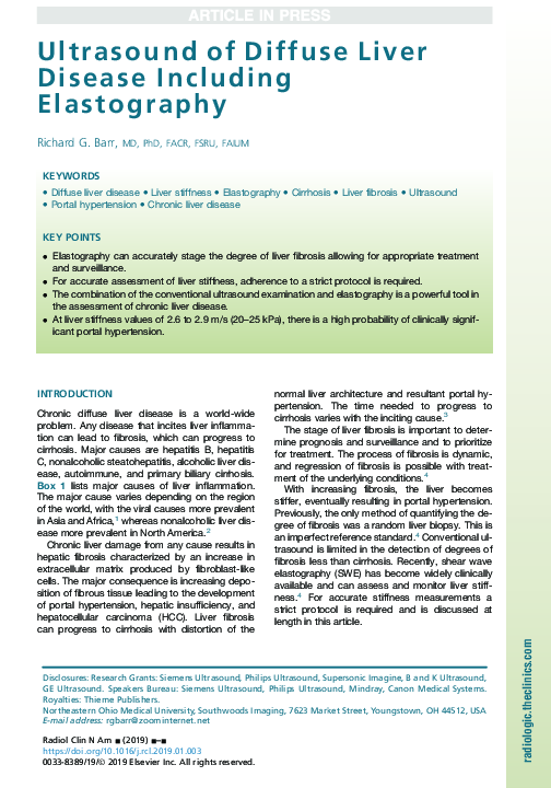 (PDF) Ultrasound of Diffuse Liver Disease Including Elastography
