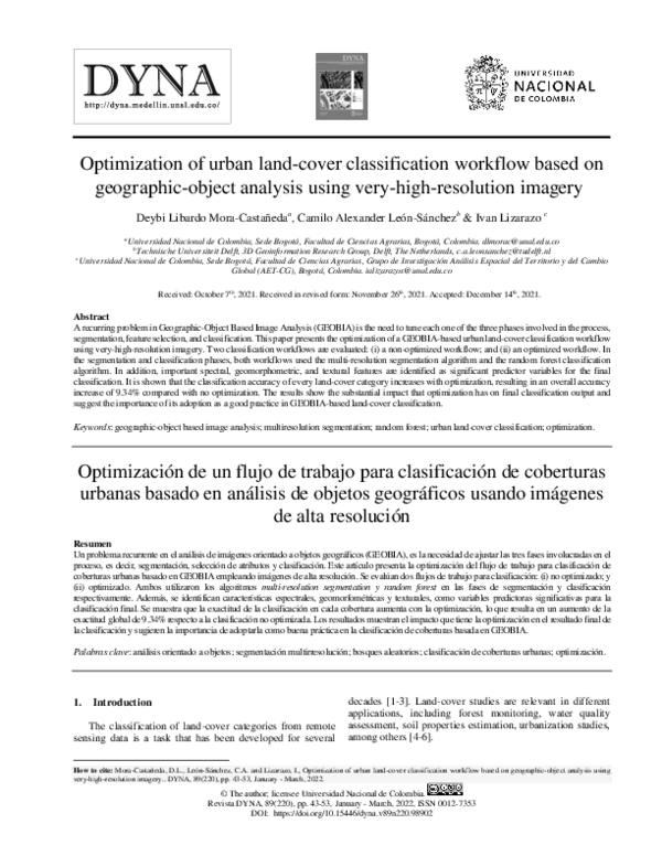(PDF) Optimization of urban land-cover classification workflow based on ... (PDF) Optimization of urban land-cover classification workflow based on ...
