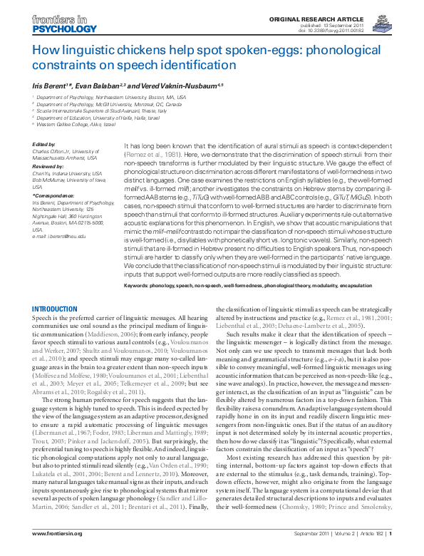 (PDF) How Linguistic Chickens Help Spot Spoken-Eggs: Phonological Constraints on Speech ...
