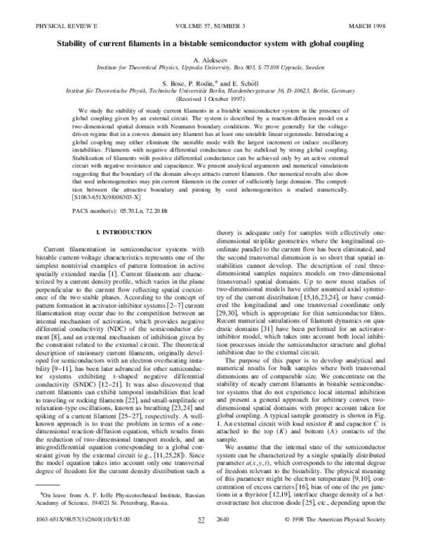 (PDF) Stability of current filaments in a bistable semiconductor system ...