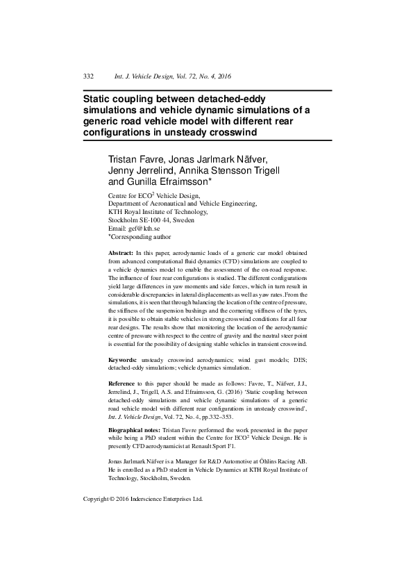 (PDF) Static coupling between detached-eddy simulations and vehicle ...