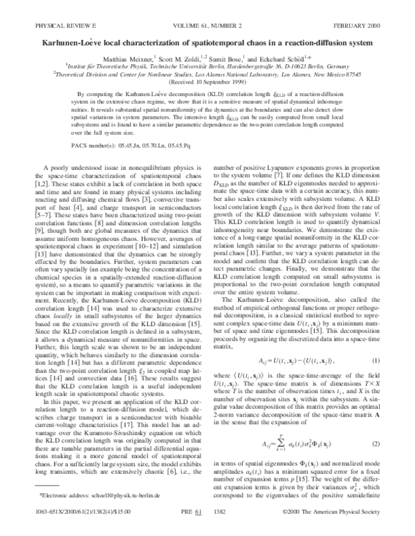 (PDF) Karhunen-Loève local characterization of spatiotemporal chaos in a reaction-diffusion system