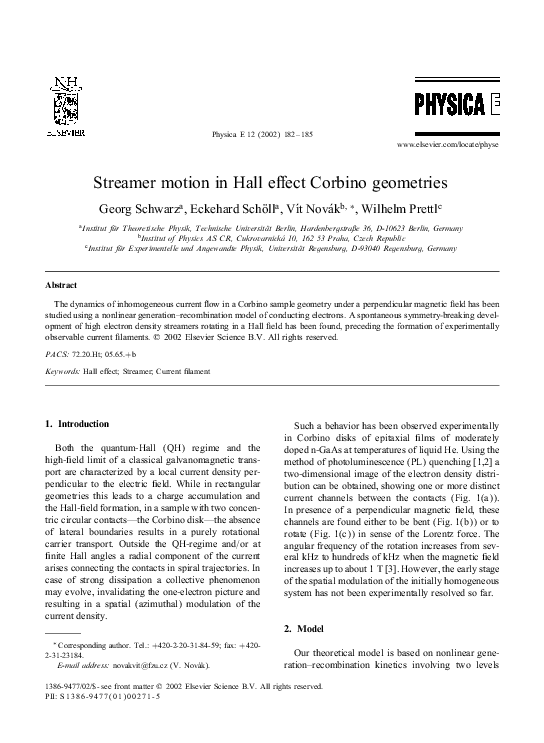 (PDF) Streamer motion in Hall effect Corbino geometries | Eckehard ...