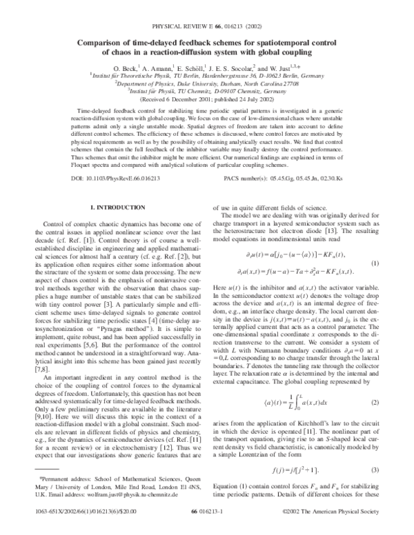 (PDF) Time-delay Feedback in Reaction-Diffusion Chaos