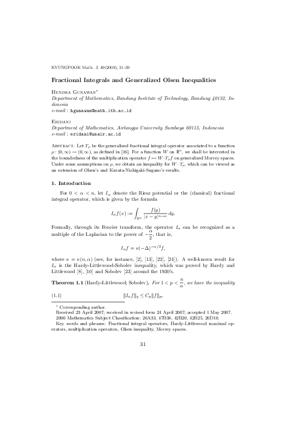 (PDF) Fractional Integrals and Generalized Olsen Inequalities