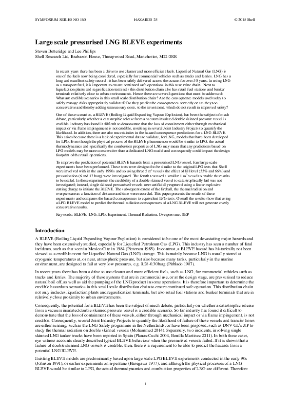 (PDF) Large scale pressurised LNG BLEVE experiments