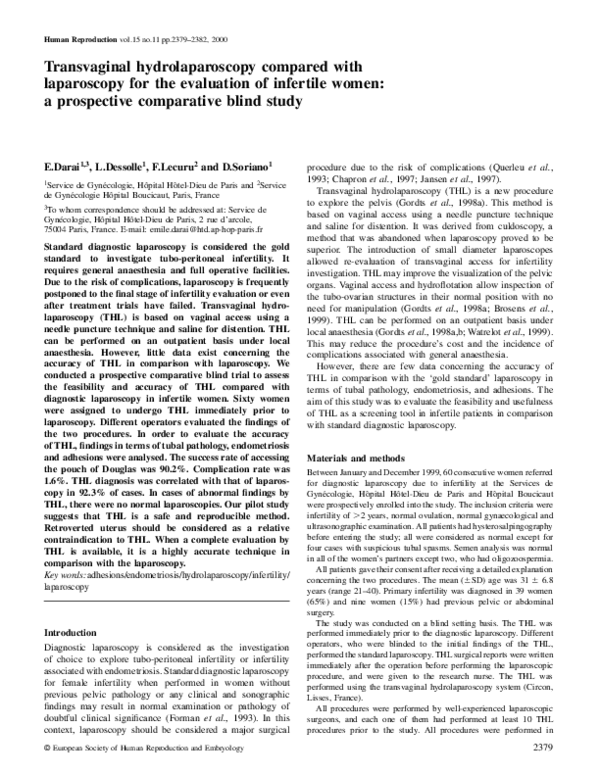 (PDF) Transvaginal hydrolaparoscopy compared with laparoscopy for the ...