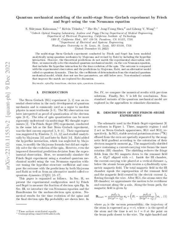 (PDF) Quantum mechanical modeling of the multi-stage Stern$\unicode{x2013}$Gerlach experiment by ...