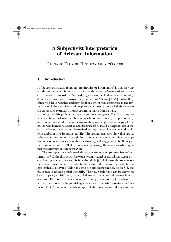 (PDF) A Subjectivist Interpretation of Relevant Information
