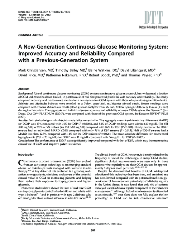 (PDF) A new-generation continuous glucose monitoring system: improved accuracy and reliability ...