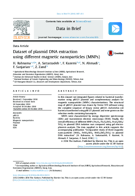 (PDF) Dataset of plasmid DNA extraction using different magnetic ...