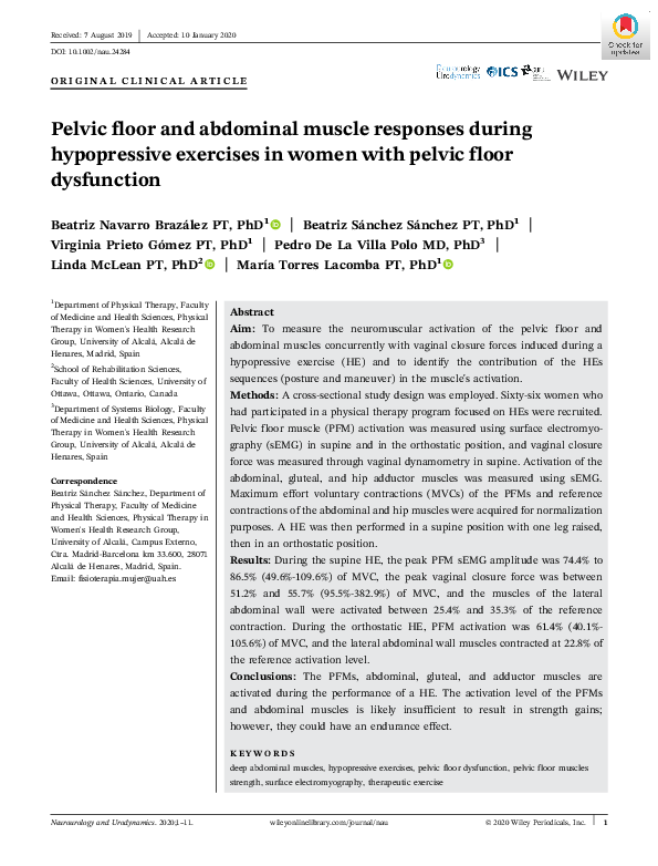 (PDF) Pelvic floor and abdominal muscle responses during hypopressive ...