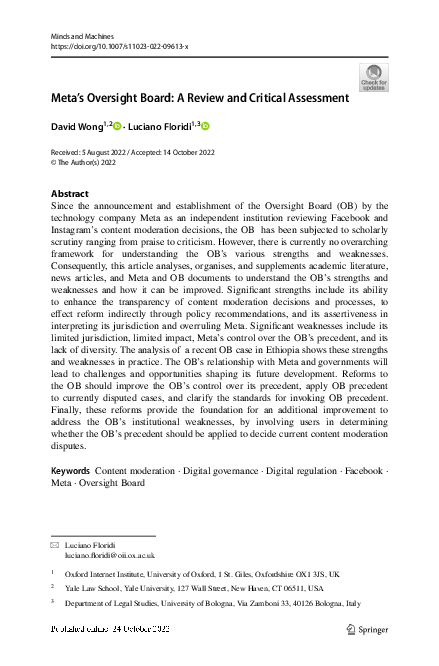 (PDF) Meta’s Oversight Board: A Review and Critical Assessment