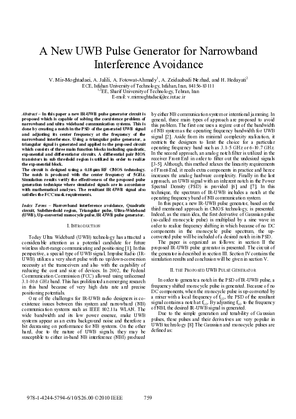 (PDF) A new UWB pulse generator for narrowband interference avoidance