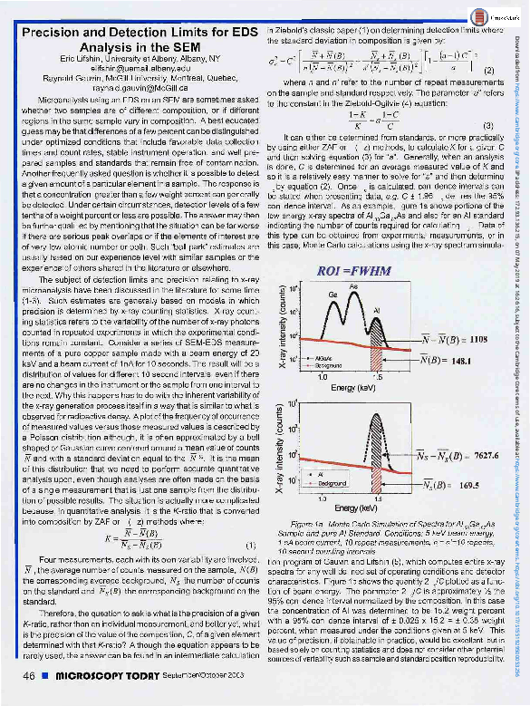Pdf Precision And Detection Limits For Eds Analysis In The Sem