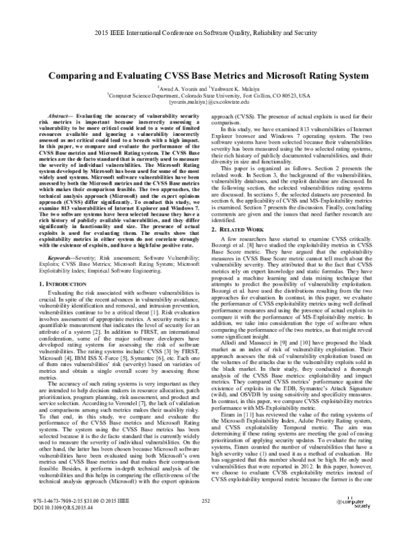(PDF) Comparing and Evaluating CVSS Base Metrics and Microsoft Rating System