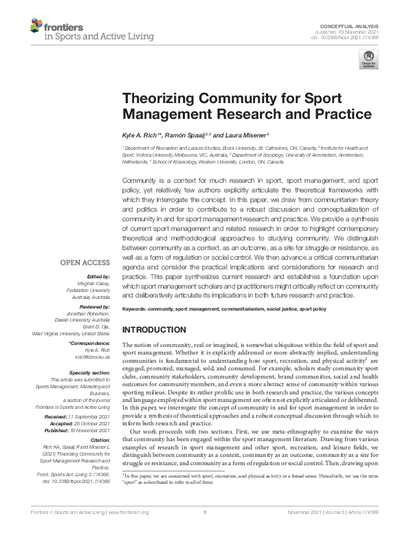 (PDF) Theorizing Community for Sport Management Research and Practice