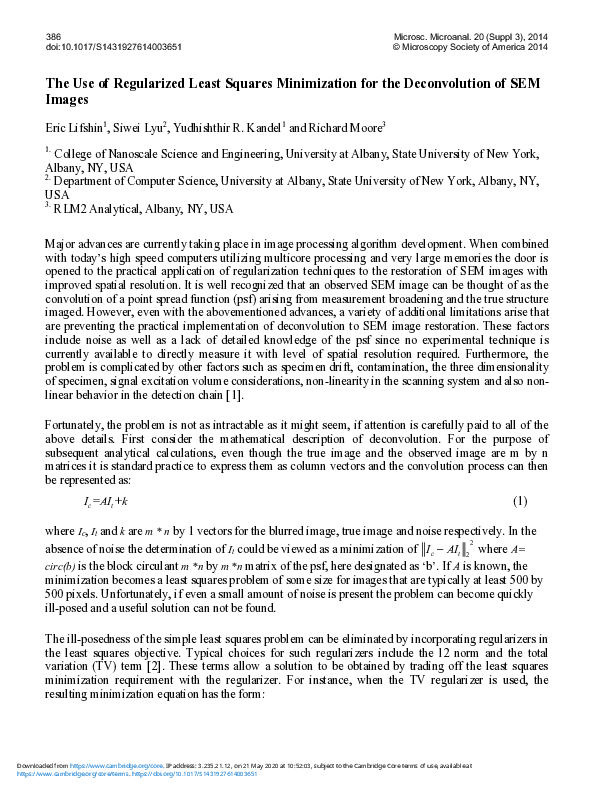 Pdf The Use Of Regularized Least Squares Minimization For The