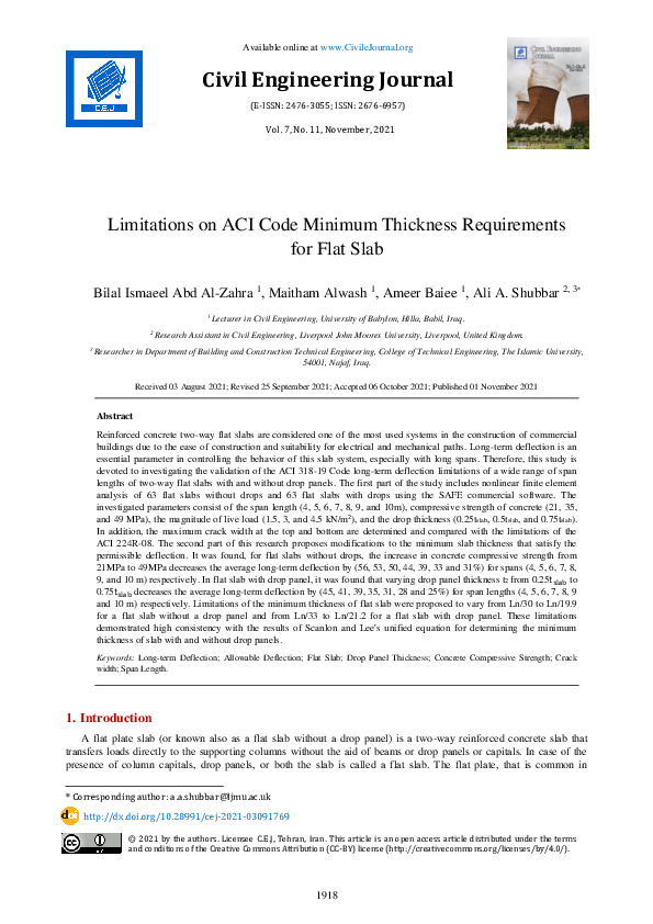 (PDF) Limitations on ACI Code Minimum Thickness Requirements for Flat Slab