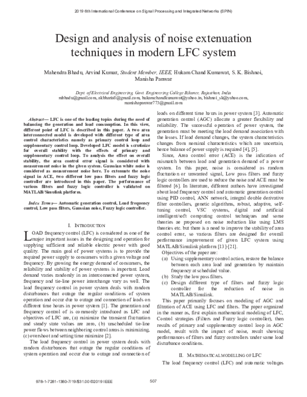 (PDF) Design and Analysis of Noise Extenuation Techniques in Modern LFC System