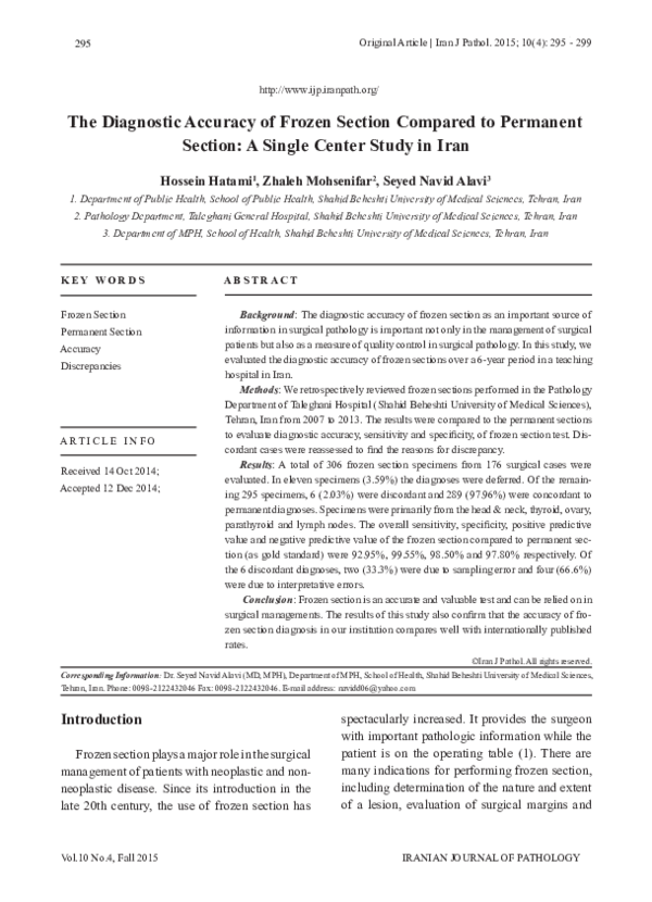 (PDF) The Diagnostic Accuracy of Frozen Section Compared to Permanent ...