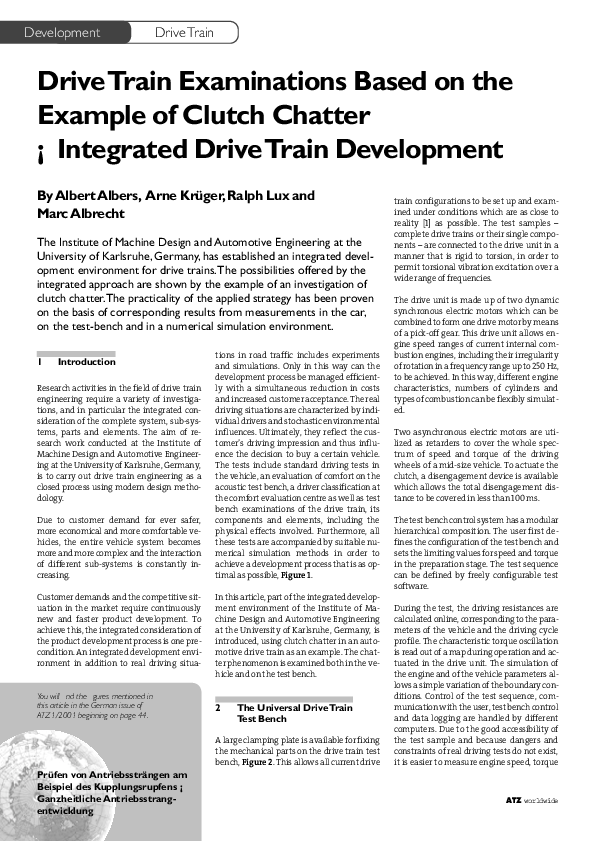 (PDF) Drive train examinations based on the example of clutch chatter ...