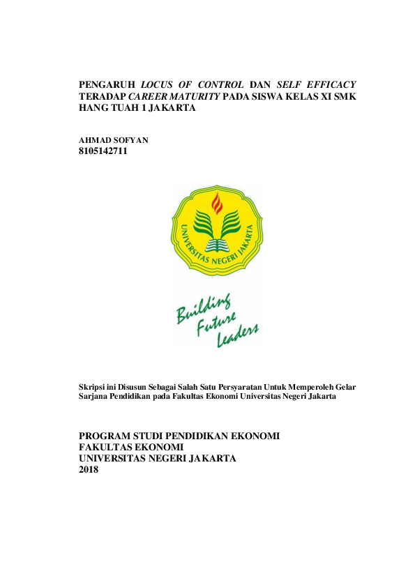 Pdf Pengaruh Locus Of Control Dan Self Efficacy Teradap Career Maturity Pada Siswa Kelas Xi