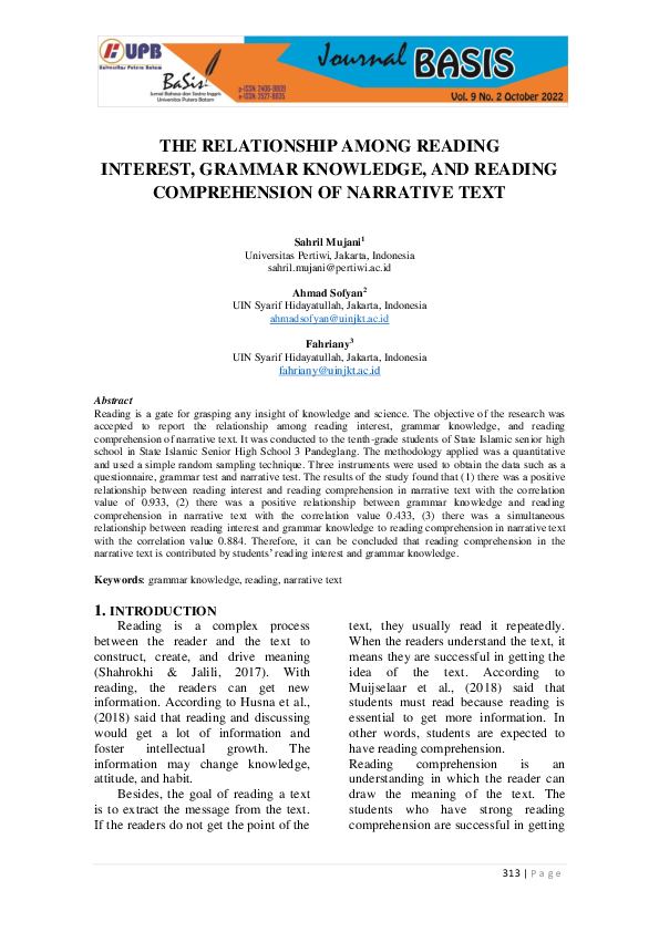 (PDF) Relationship Among Reading Interest, Grammar Knowledge, and ...