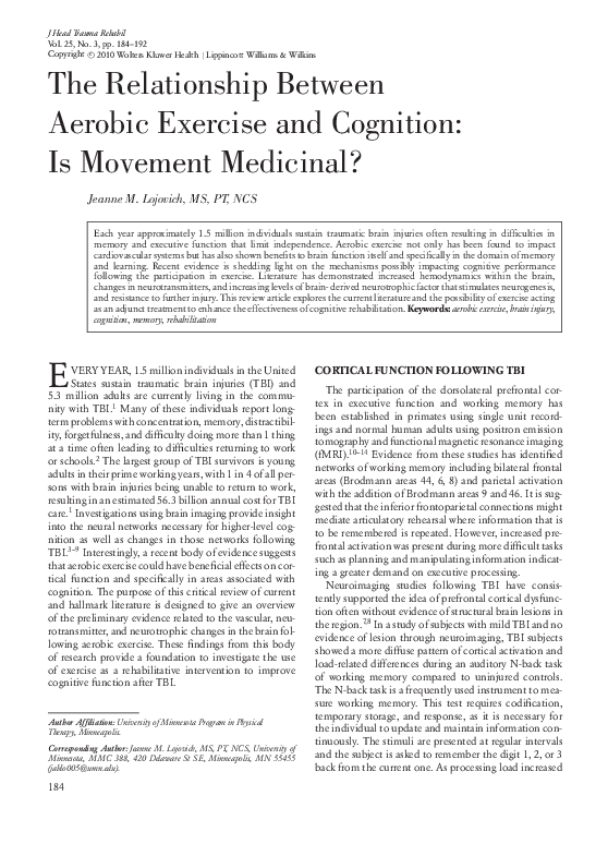 (PDF) The Relationship Between Aerobic Exercise and Cognition