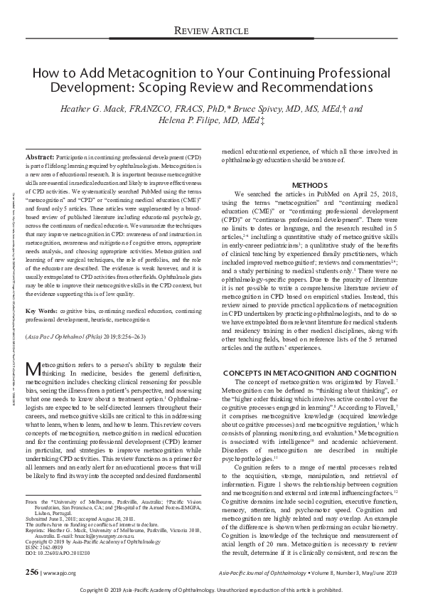 Pdf How To Add Metacognition To Your Continuing Professional Development Scoping Review And