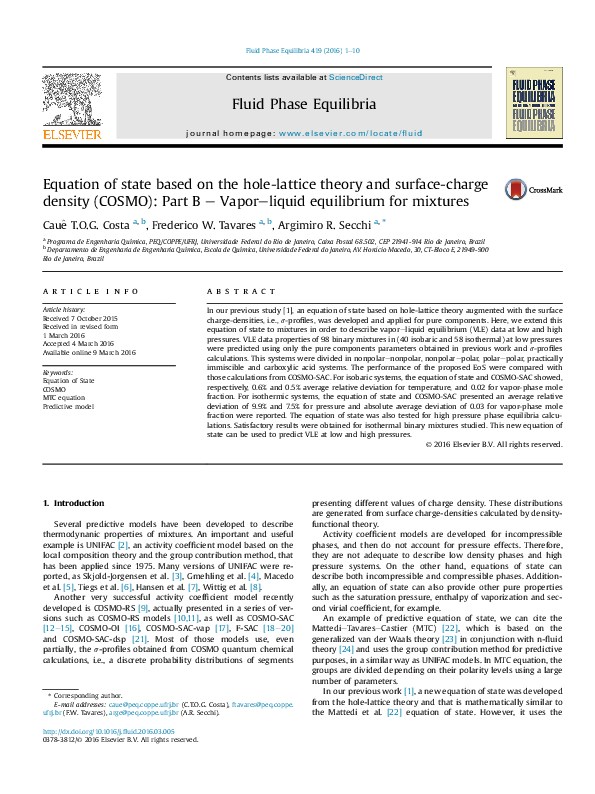 (PDF) Equation of state based on the hole-lattice theory and surface-charge density (COSMO ...