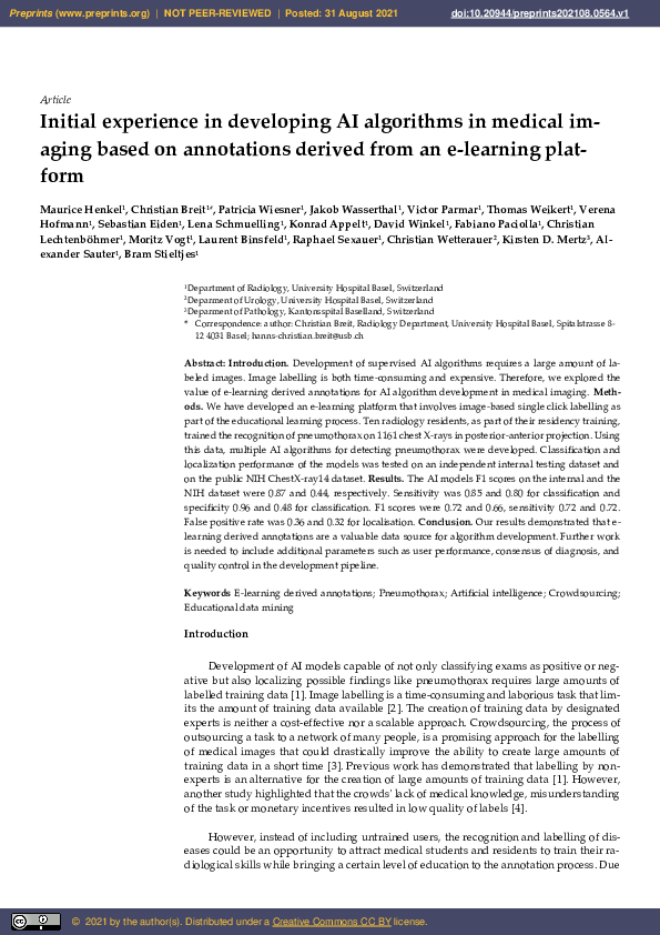 (PDF) Initial Experience in Developing AI Algorithms in Medical Imaging ...