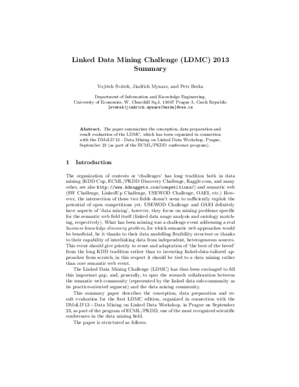 (PDF) Linked Data Mining Challenge (LDMC) 2013 Summary