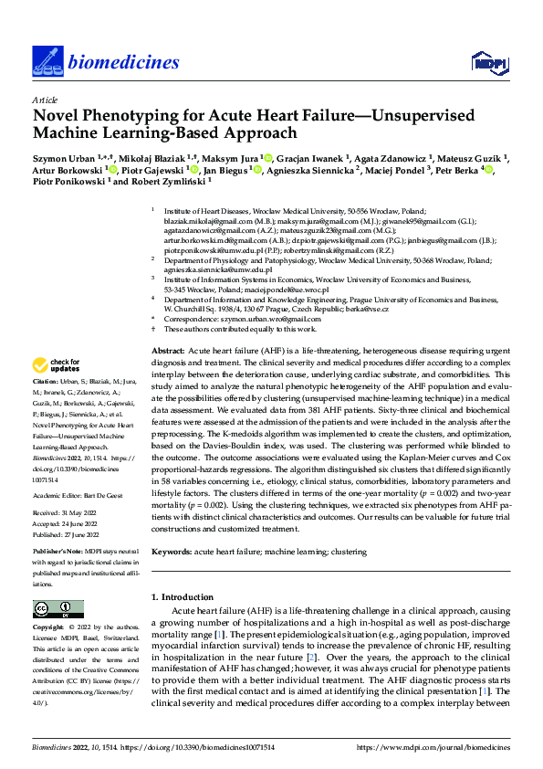 Novel Phenotyping for Acute Heart Failure—Unsupervised Machine Learning ...