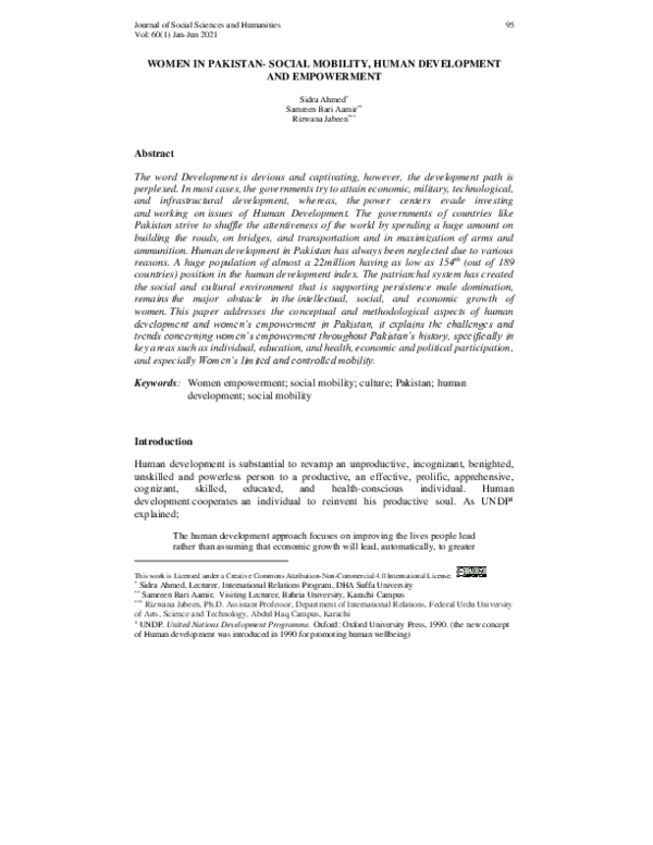 (PDF) Women in Pakistan- Social Mobility, Human Development and Empowerment